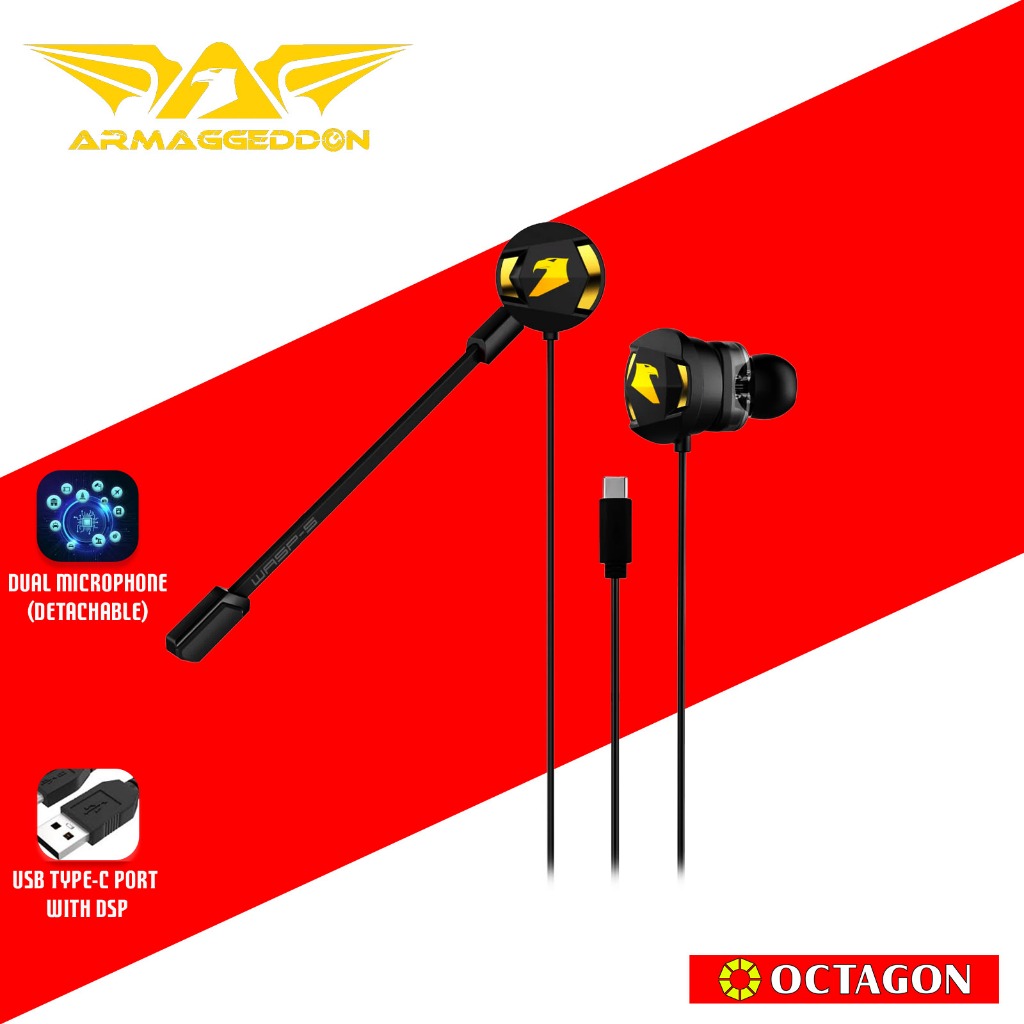 ARMAGGEDDON WASP-5 TYPE-C BLACK GAMING IN-EAR HEADSET WITH DETACHABLE ...