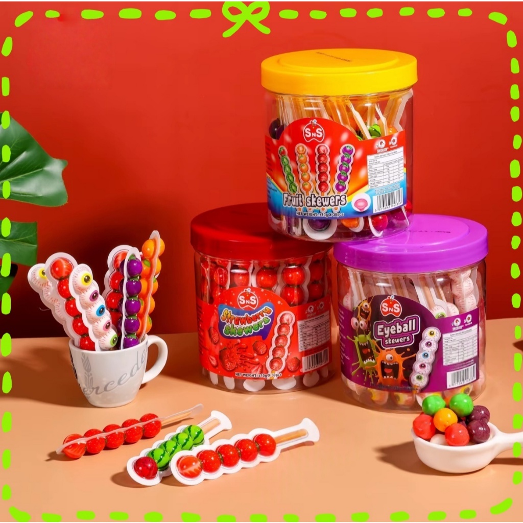 SNS Fruit Flavored Skewers Gummy with Jam Filling Inside Sweet Sour ...