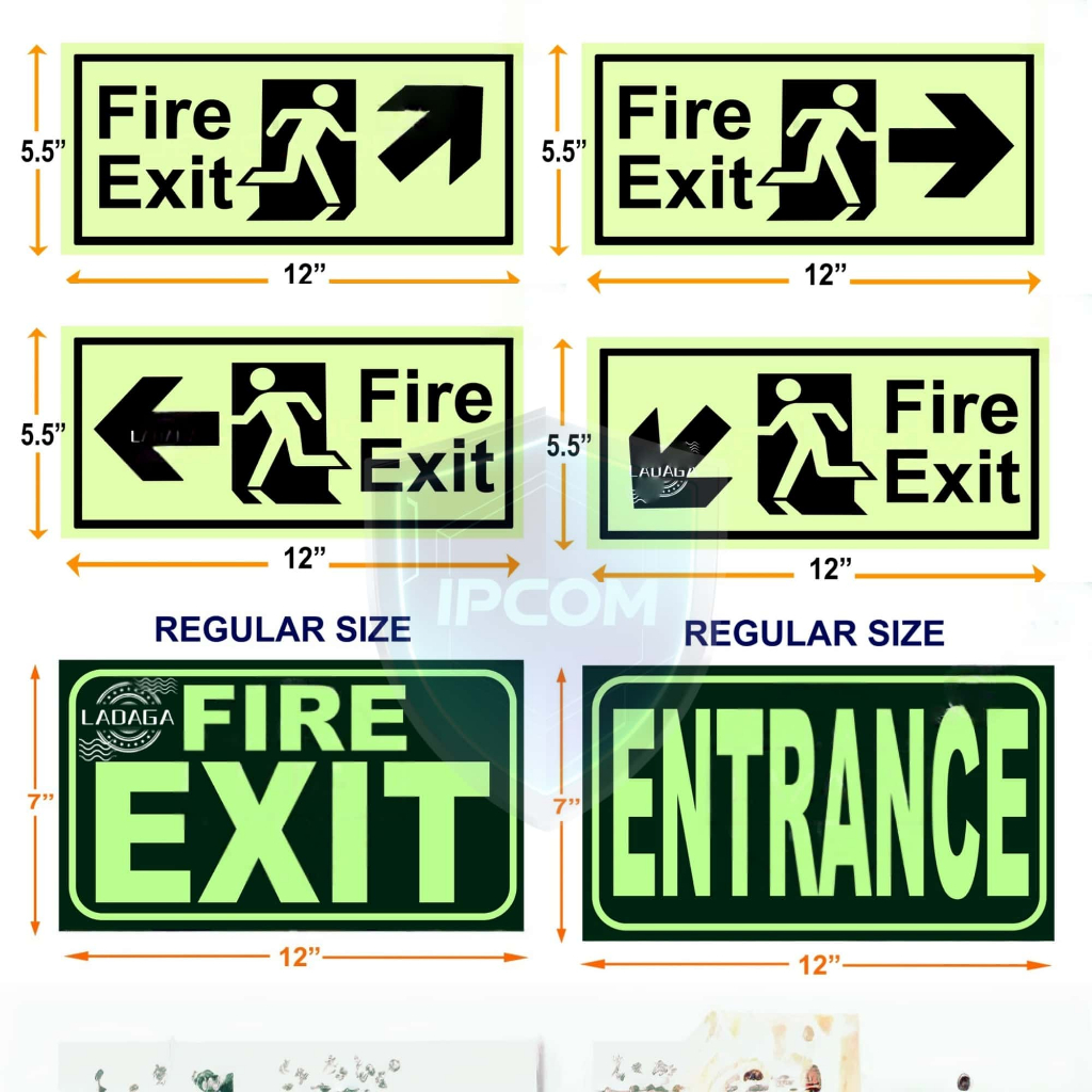 3mm Self-stick glow Fire Exit Sign Entrance Large Luminous background ...