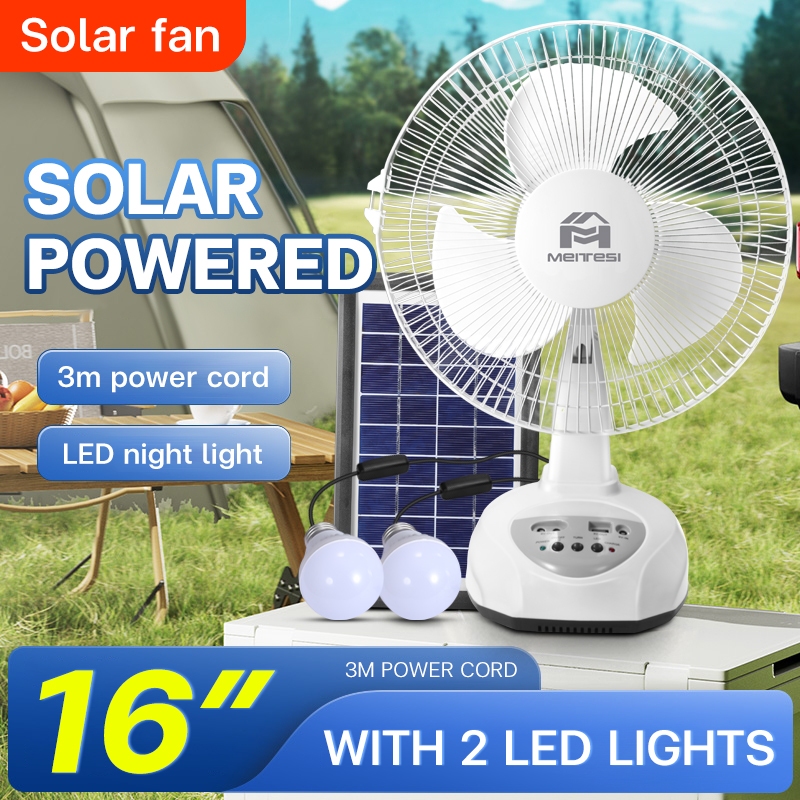 Solar electric fan16“ 14“electric fan with solar fan and USB led lights ...