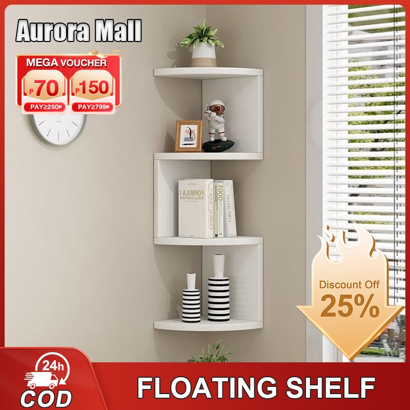 Aurora Floating Wall Shelf Wall Mount Shelf Corner Shelf Storage Rack Minimalist Solid Wood ...