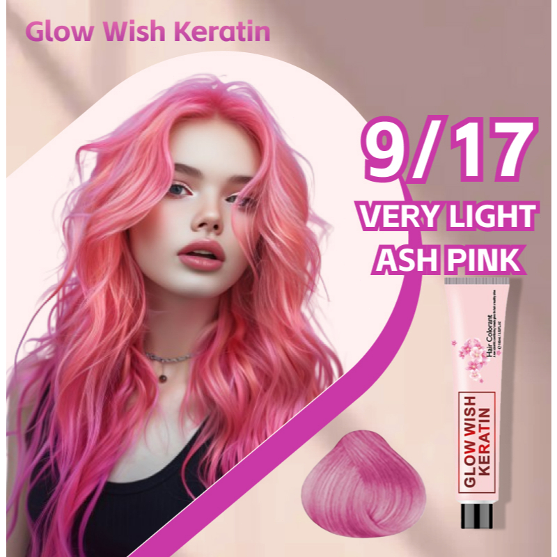 【Glow Wish Keratin】 Very Light Ash Pink Hair Color with Oxidant (9/17 ...