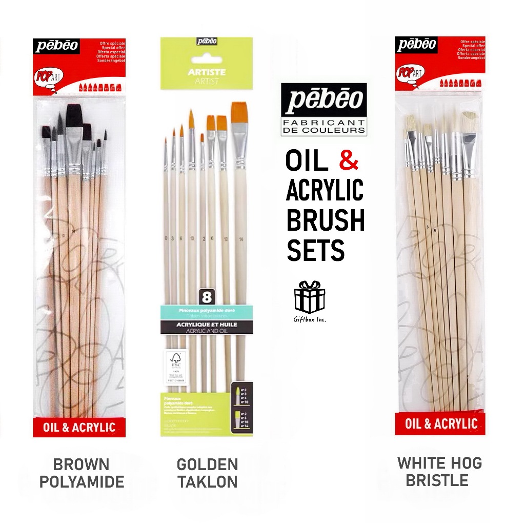 PEBEO Pop Art OIL & ACRYLIC brush set- 8-PIECE SET with 4 ROUND/ 4 FLAT ...