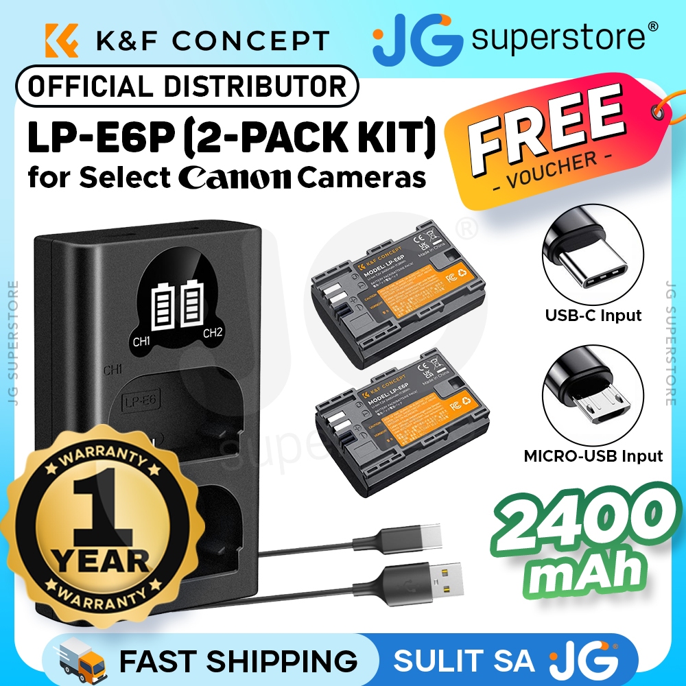 K&F Concept LP-E6P LPE6P Battery and Charger Kit with 2400mAh Capacity for Select Canon EOS ...