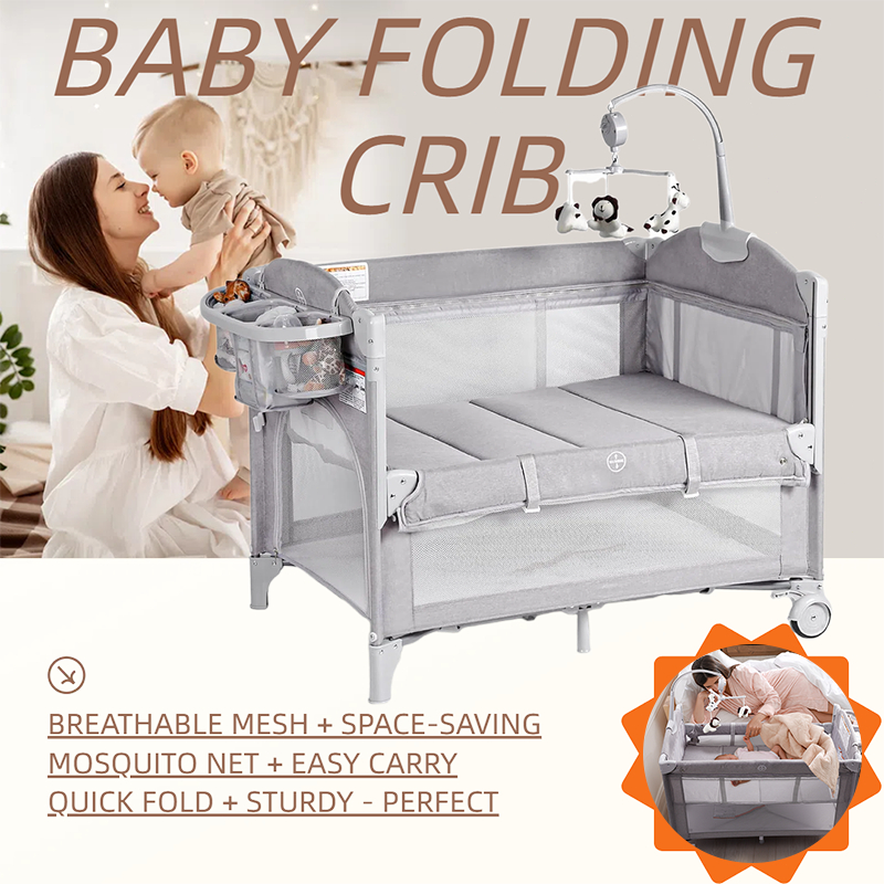Rocking Multifunctional Baby Crib Foldable Baby Bed With Diaper Table ...