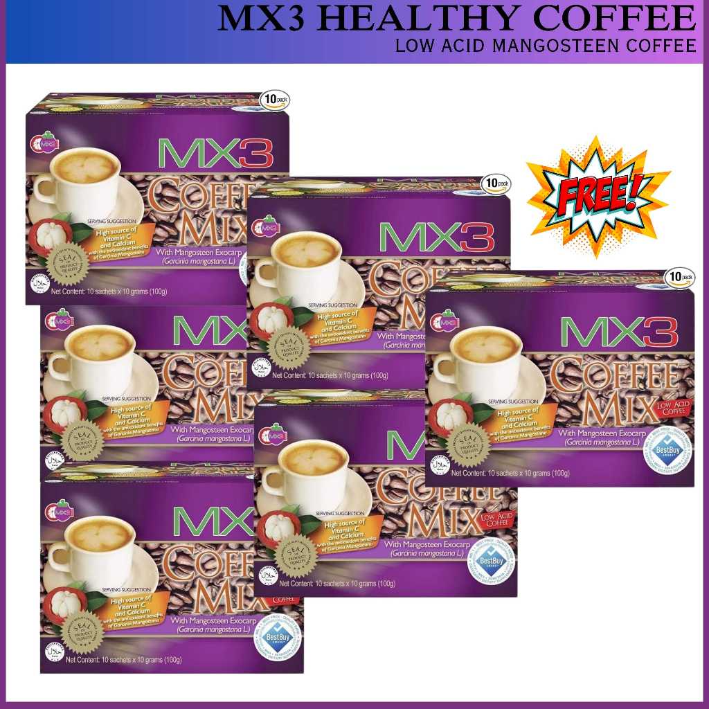 MX3 Coffee Mix 10 Sachets 5 Boxes Low Acid Coffee w Mangosteen Exocarp Healthy & Energizing ...
