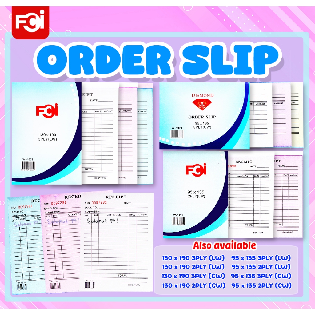 FCI Counter Receipt Original Copy Carbon Copy Customer Copy Order ...