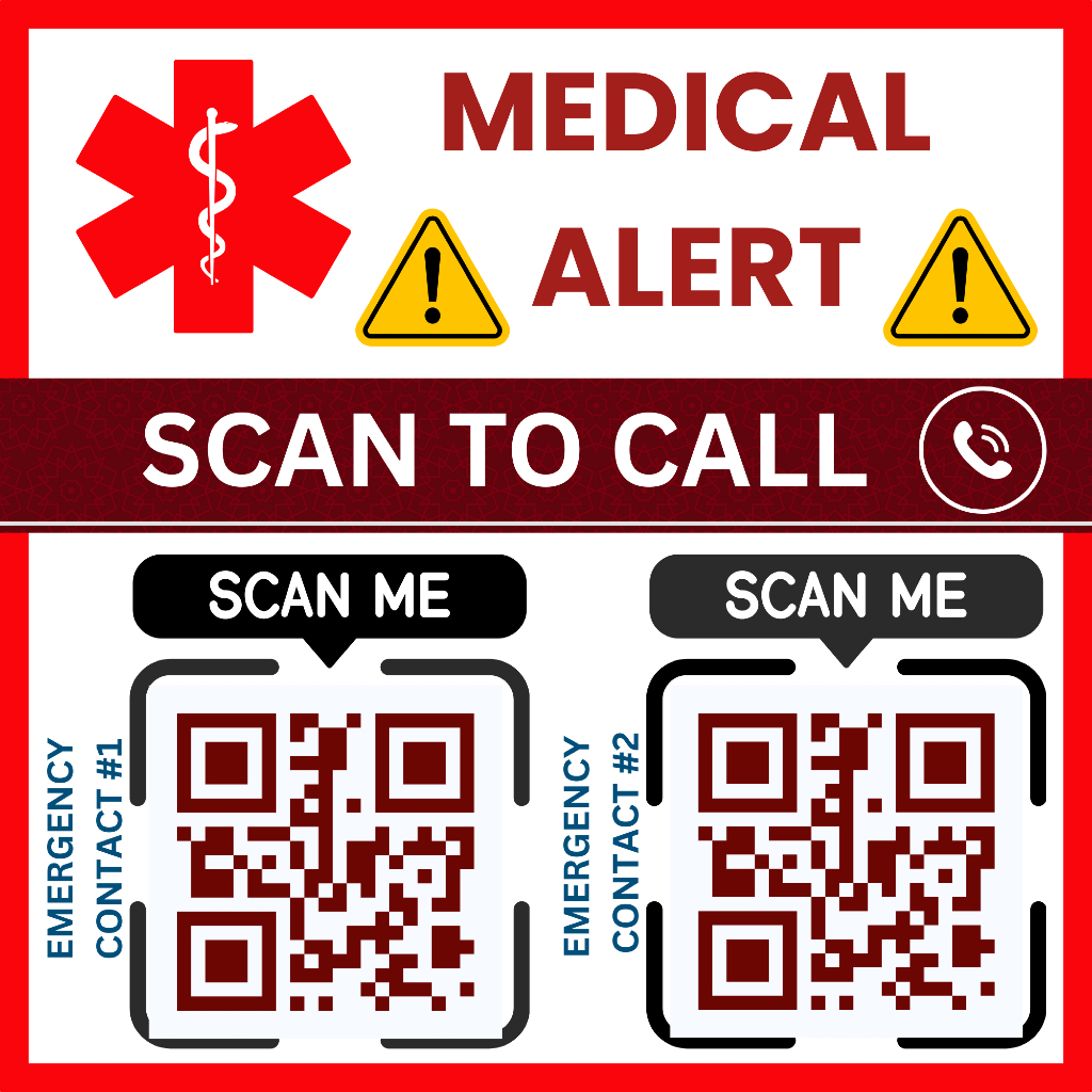 Custom Medical Alert Keychain with SCAN TO CALL QR Codes of 2 Emergency ...