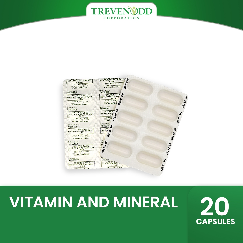 TRVC GEN-CEE Plus Zinc Capsule 20 pcs 2 Blister 512 mg Ascorbic Acid ...