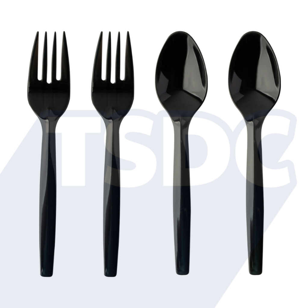 25PCS DISPOSABLE PLASTIC SPOON AND FORK BLACK MEDIUM | Shopee Philippines