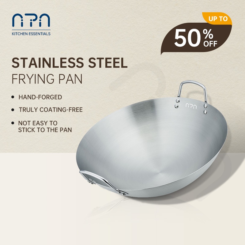 Nipiin Non Stick Pan Stainless Steel Large Wok Thickened Double Ear