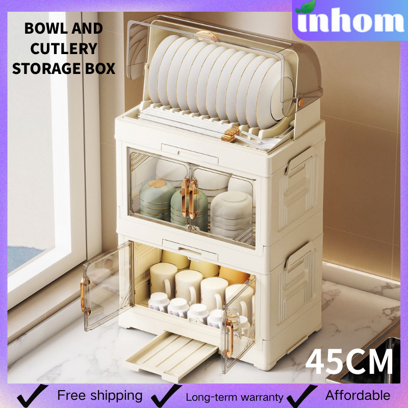 45cm Kitchen Bowl Rack with Lid for Utensil Storage Dish Drainer with ...