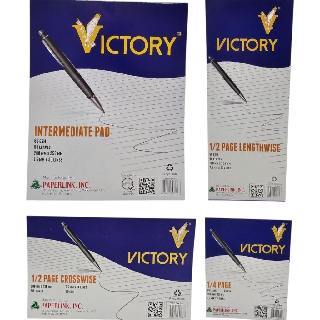 Victory Pad Paper Set - Long Pad, Crosswise, Lengthwise & ¼ Page )Set ...