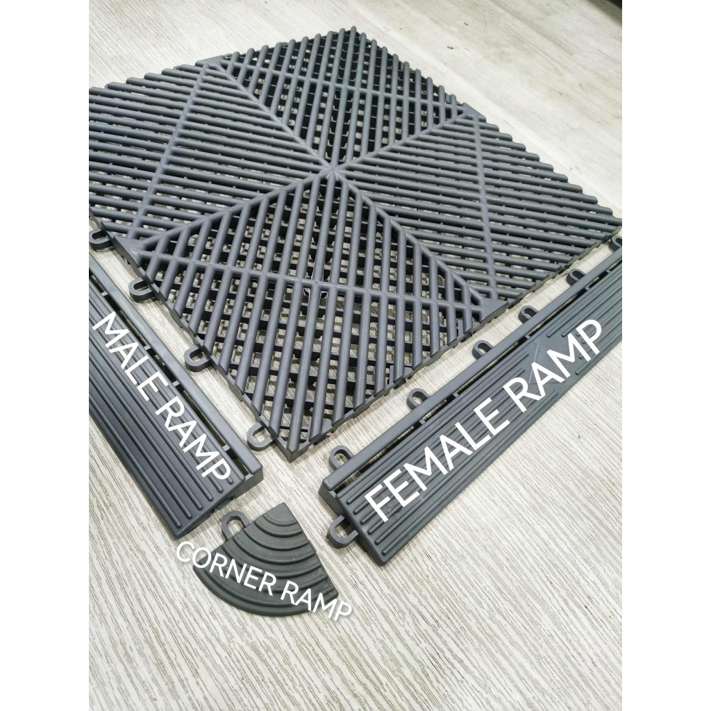 A.Side ramp for 18mm Grid tiles Garage Floor Mats Car Wash Room Floor ...