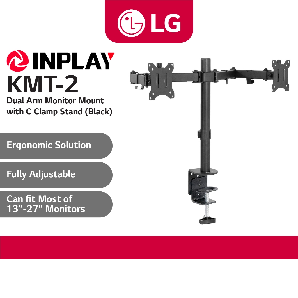 Inplay KMT-2 Dual Arm Monitor Mount 13-27" Fully Adjustable with C ...