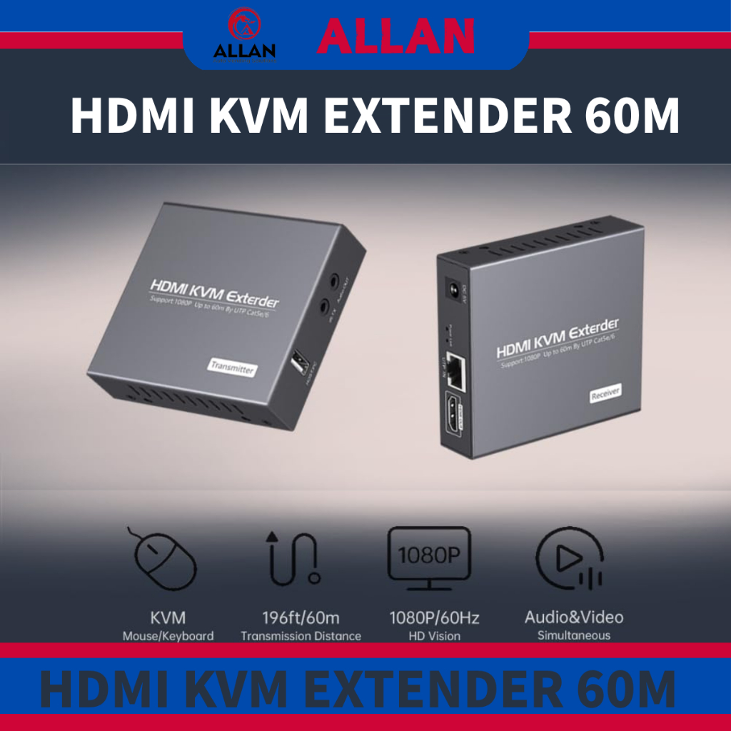 ALLAN 60M USB KVM HDMI Extender with 1080P R/L Audio by CAT5E Cat6 RJ45 ...