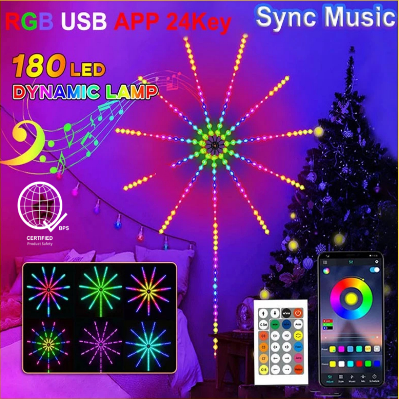 180LED Firework Lights Music Sound Sync RGB Lights With APP Remote ...