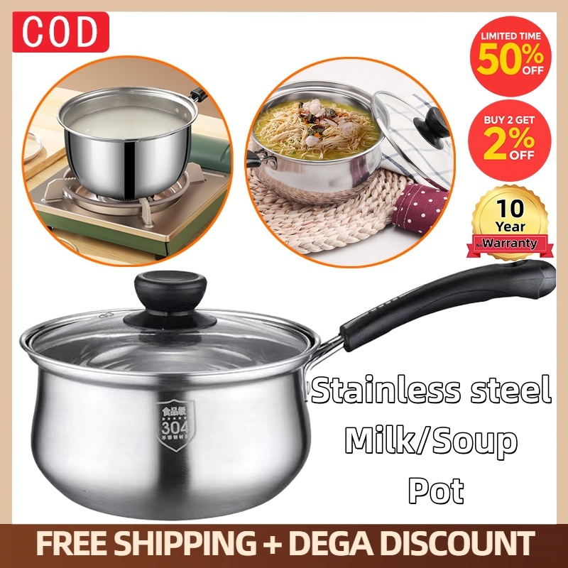 Stainless steel Milk Pot 20cm 18cm Sauce Pan with Lid Breakfast Pot ...