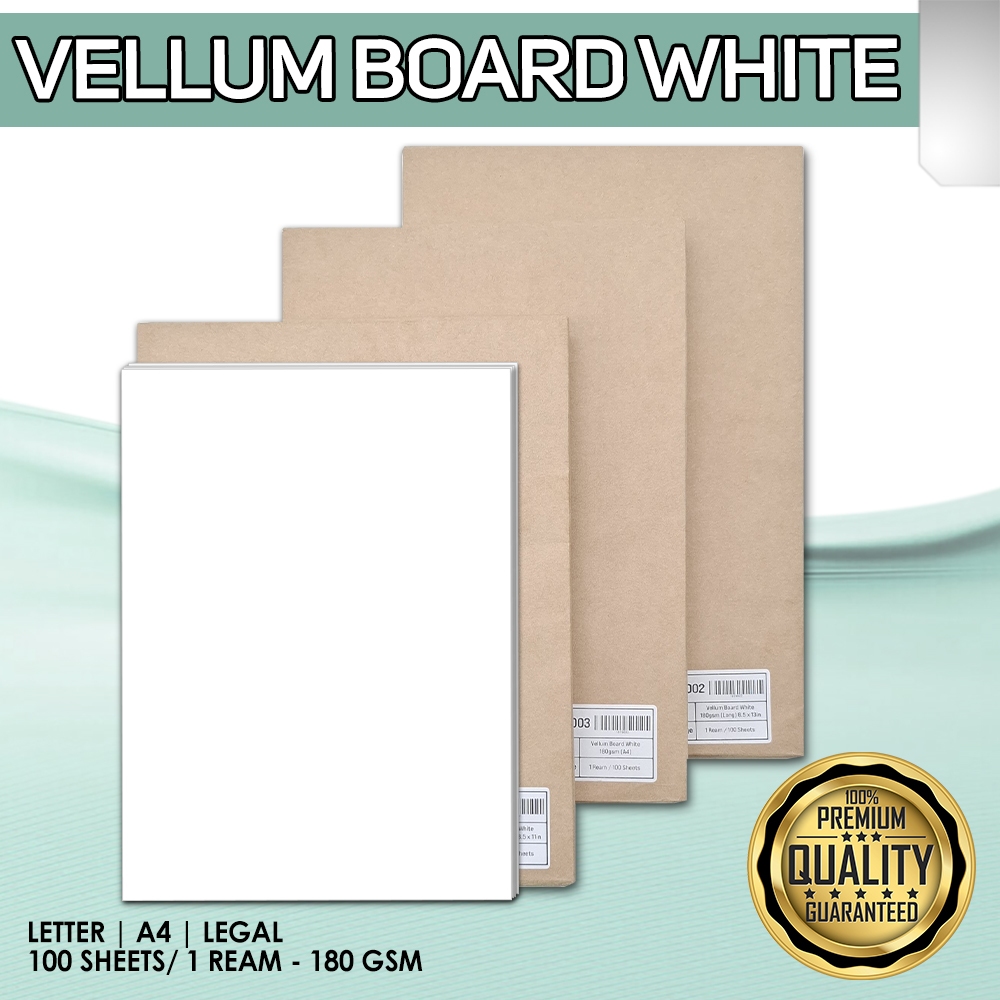 100Sheets/1 Ream White Vellum Board Paper Short | A4 | Long Size 180gsm ...