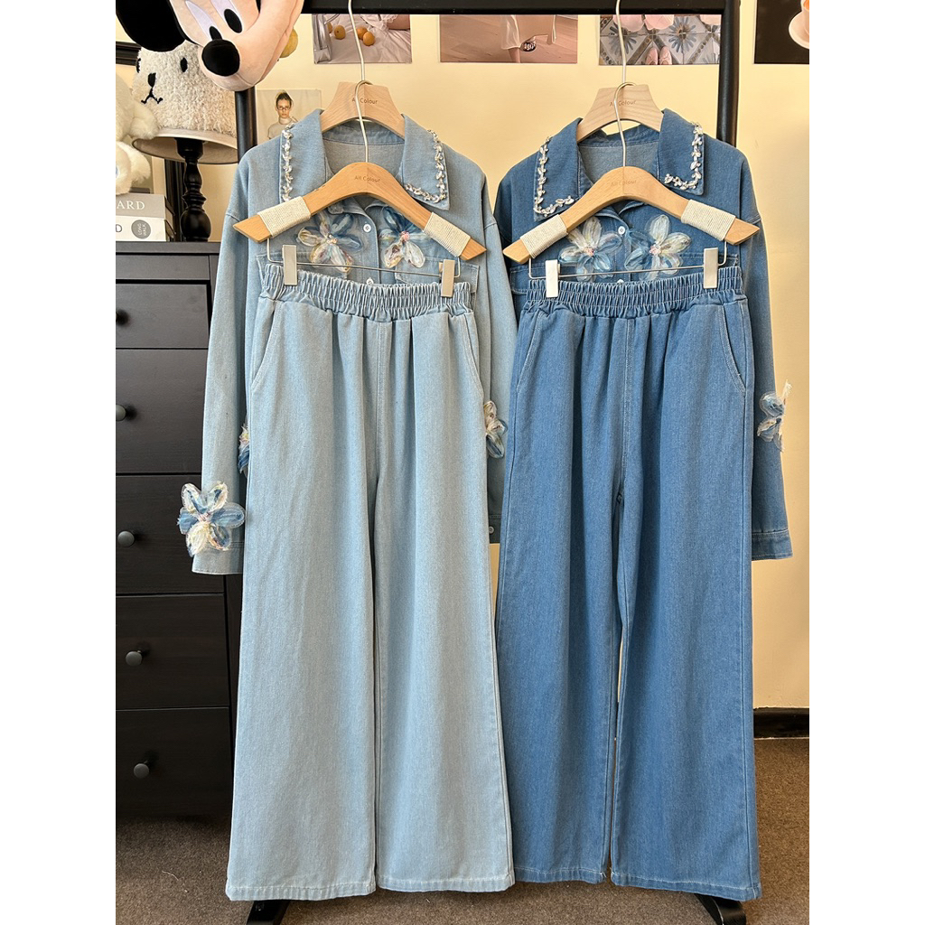 RRX Floral Longsleeve Denim Terno Pants #5350 | Shopee Philippines