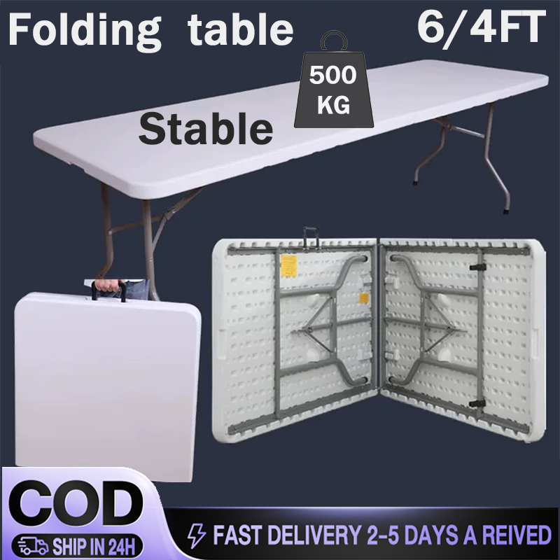 Folding Table 4FT 6FT Portable foldable table Stable dining heavy Duty ...