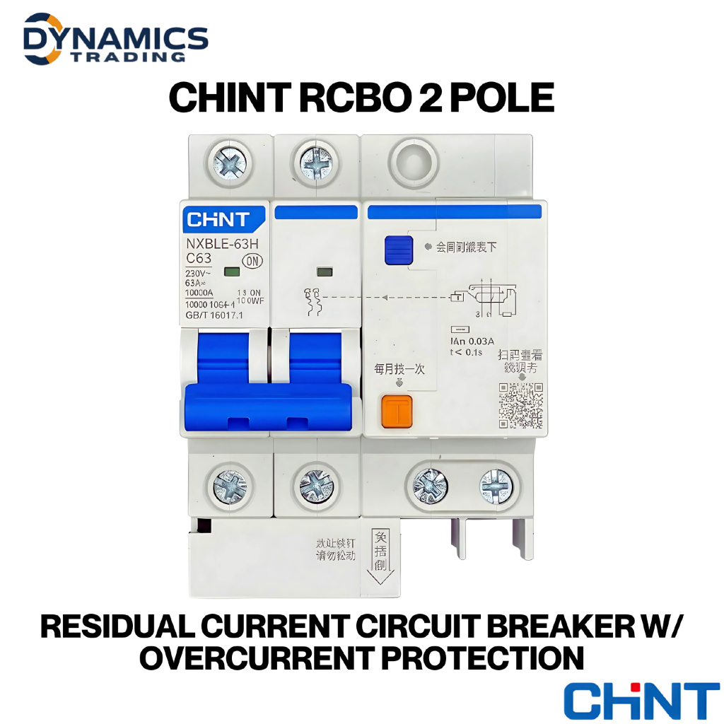 CHINT 2 Pole RCBO Circuit Breaker | 20A~125A | 6KA~10KA | Earth Leakage ...