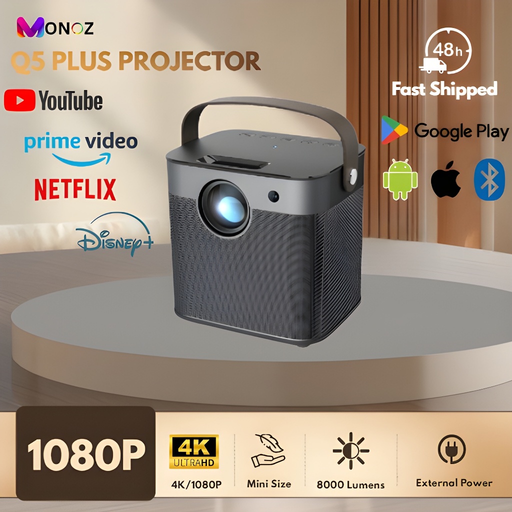Monoz Q5 PLUS PROJECTOR 1080P 4K LCD LED Portable WIFI Mini Projector ...