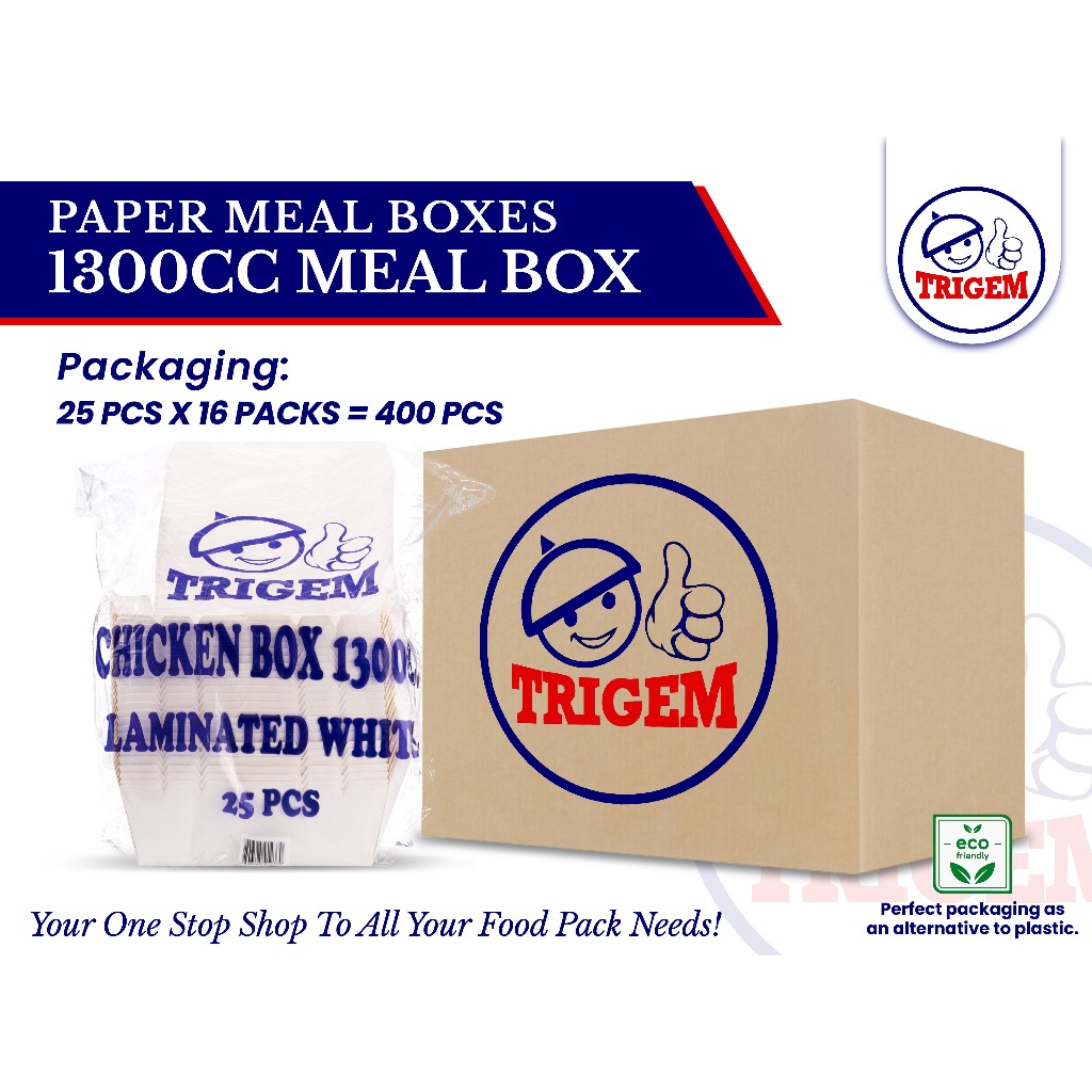 [ 400 Pcs = 1 Box ] TRIGEM MEAL BOX Lunch Box 1500 CC Laminated White ...