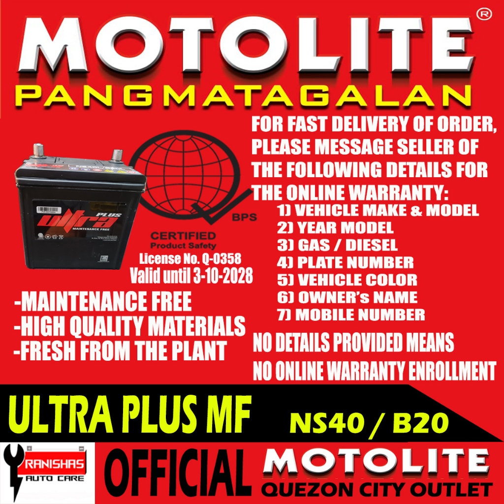 MOTOLITE ULTRA PLUS NS40 NS40Z Ordinary & Reverse Maintenance Free Car ...