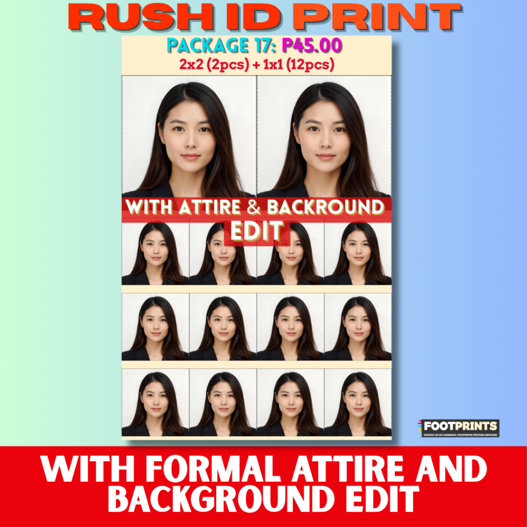 Rush ID Photo Print Package – 1x1, 2x2 & Passport Size Set with Formal ...