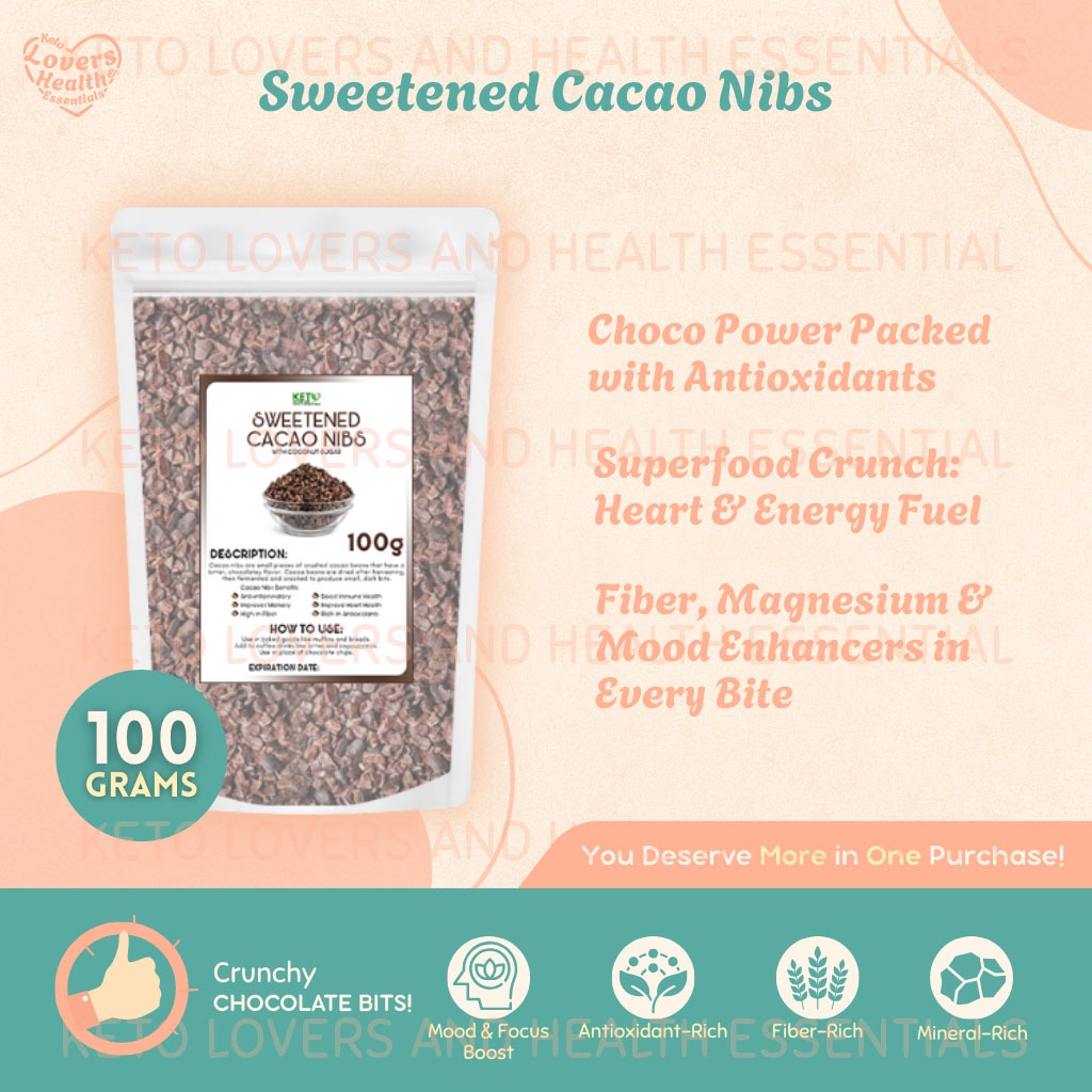SWEETENED CACAO NIBS 100g — with Coconut Sugar, Snack, Nuts, Chocolate ...