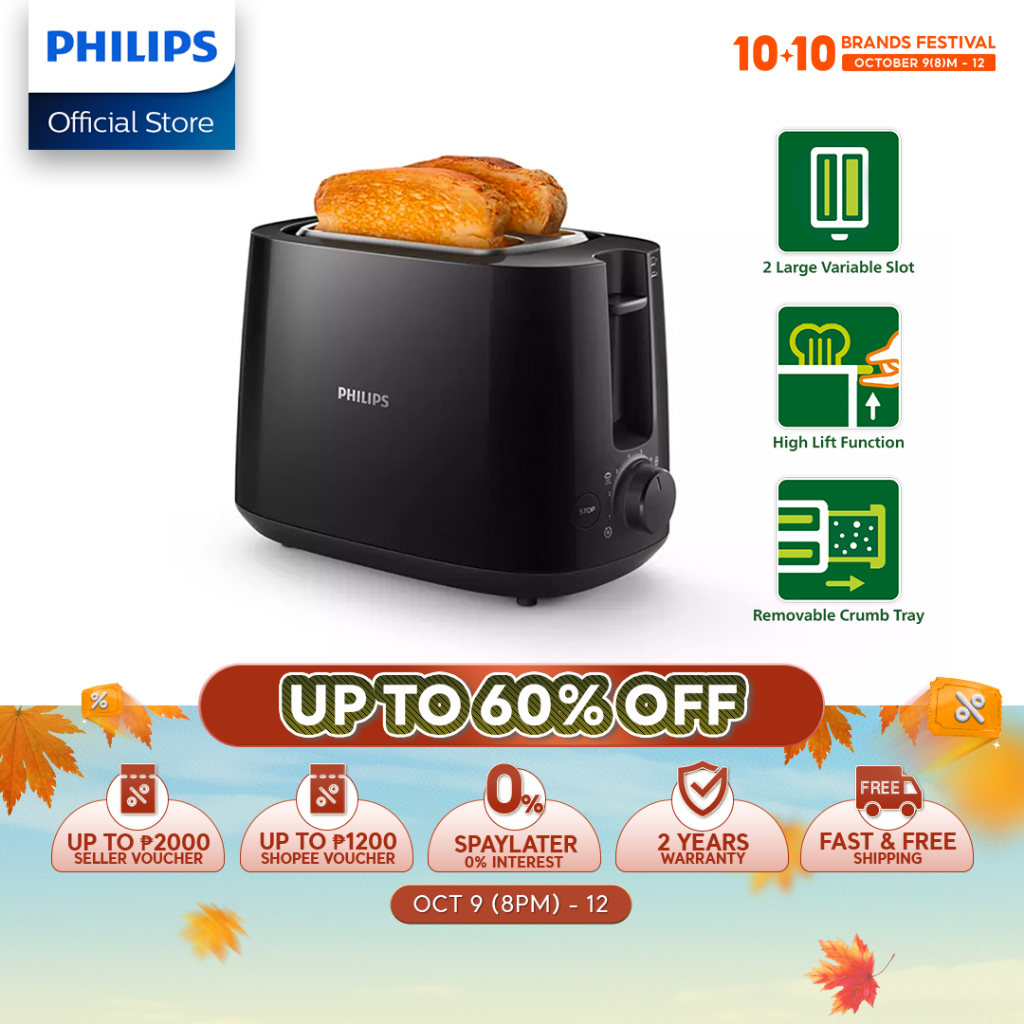 PHILIPS Toaster Two Large Variable Slot With 8 Settings and Integrated ...