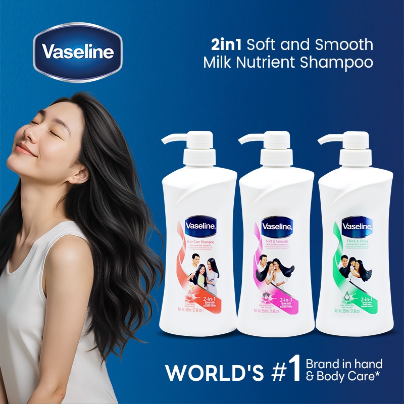 Vaseline Shampoo 650ml Thick & Skiny /Soft & Smooth / Hair Care 2 in 1 ...