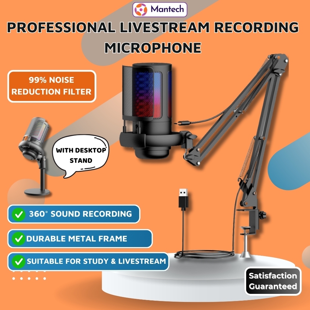 SHOUFEI ME6S RGB USB MICROPHONE 360° SOUND RECORDING NOISE FILTER WITH ...