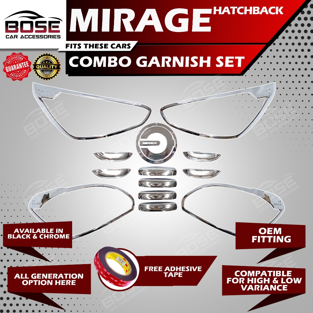 Mitsubishi Mirage Hatchback Garnish Cover Set GLX / GLS Black Chrome ...