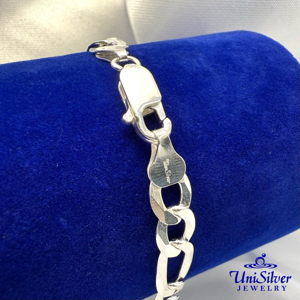 Unisilver 925 Sterling Silver 7MM 8” Flat Figaro Men’s Bracelet (MBJ45 ...