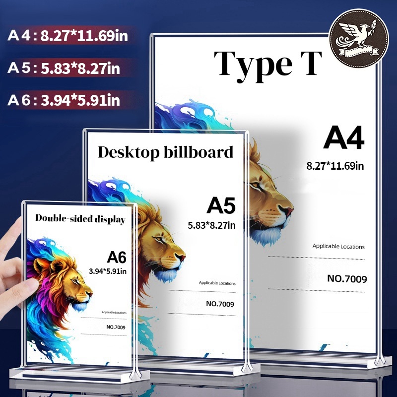 A4/A5/A6 Acrylic Menu Display Stand Double Side Clear Desk Display T ...