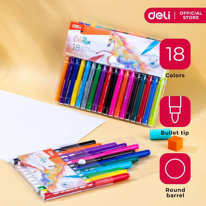 Deli EC10013 - Color Run Felt Pen 18 Colors (1SET) [7533C10013 ...