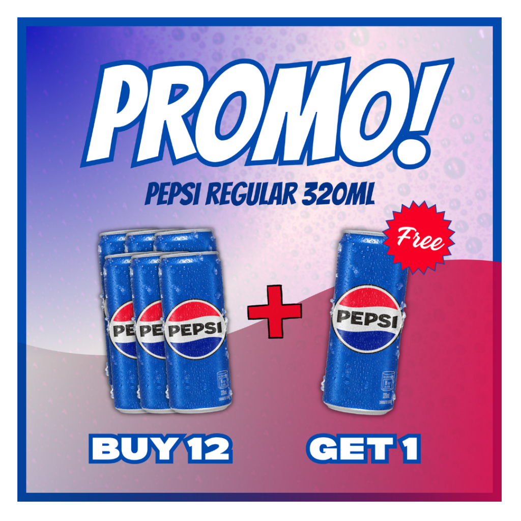 Pepsi Cola Regular Drink in Can 320g Promo - Buy 12 Cans Get 1 FREE ...