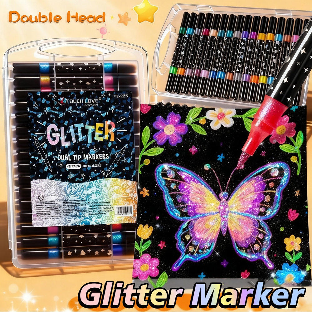 Glitter Acrylic Marker Pen Art Set Flexible-tip Fluorescent Highlighter ...