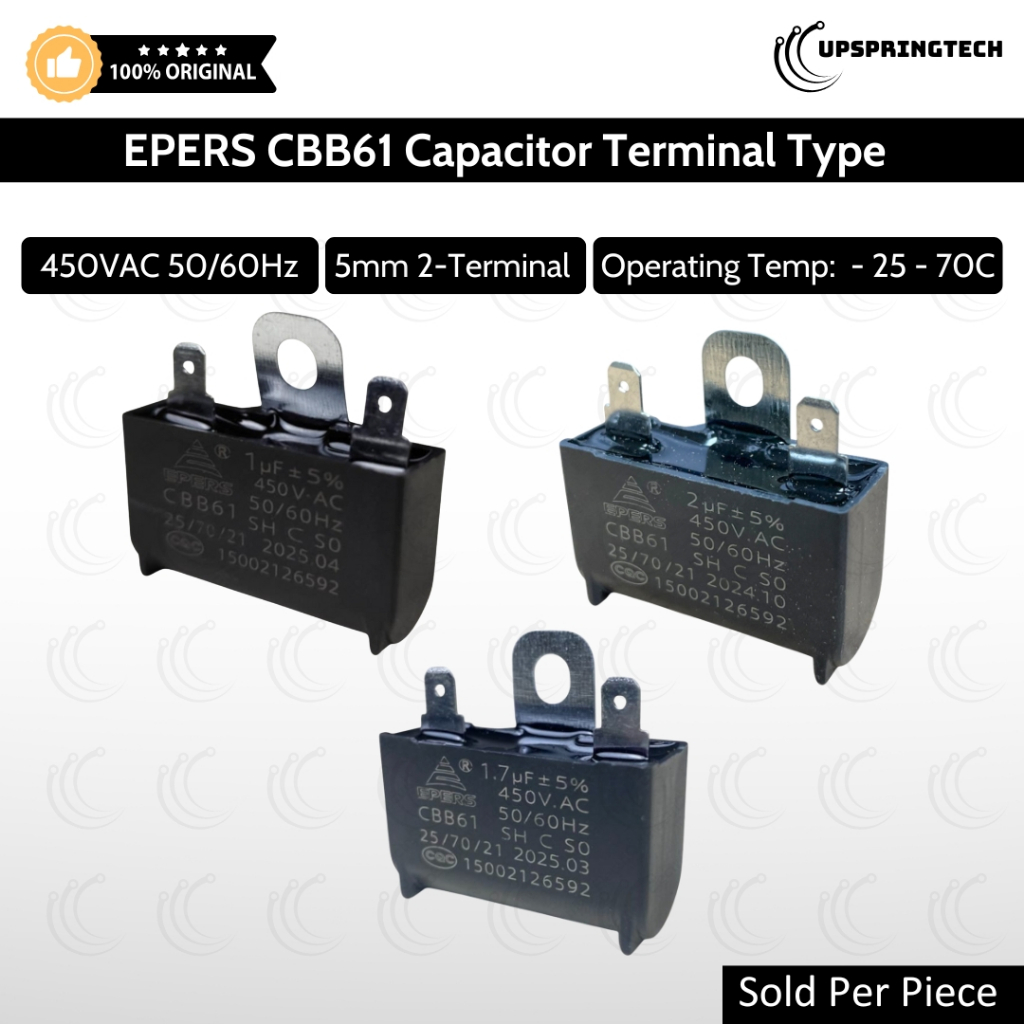 EPERS CBB61 Capacitor 1uF / 1.7uF / 2uF 450V AC Motor Run (2-Terminal ...