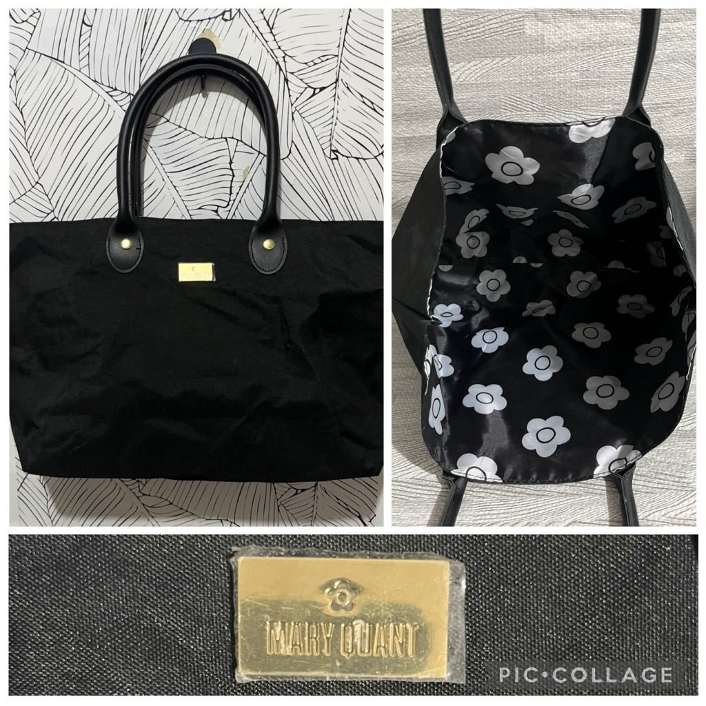 Mary Quant Black Nylon Large Tote Bag with Floral Inner Lining from ...