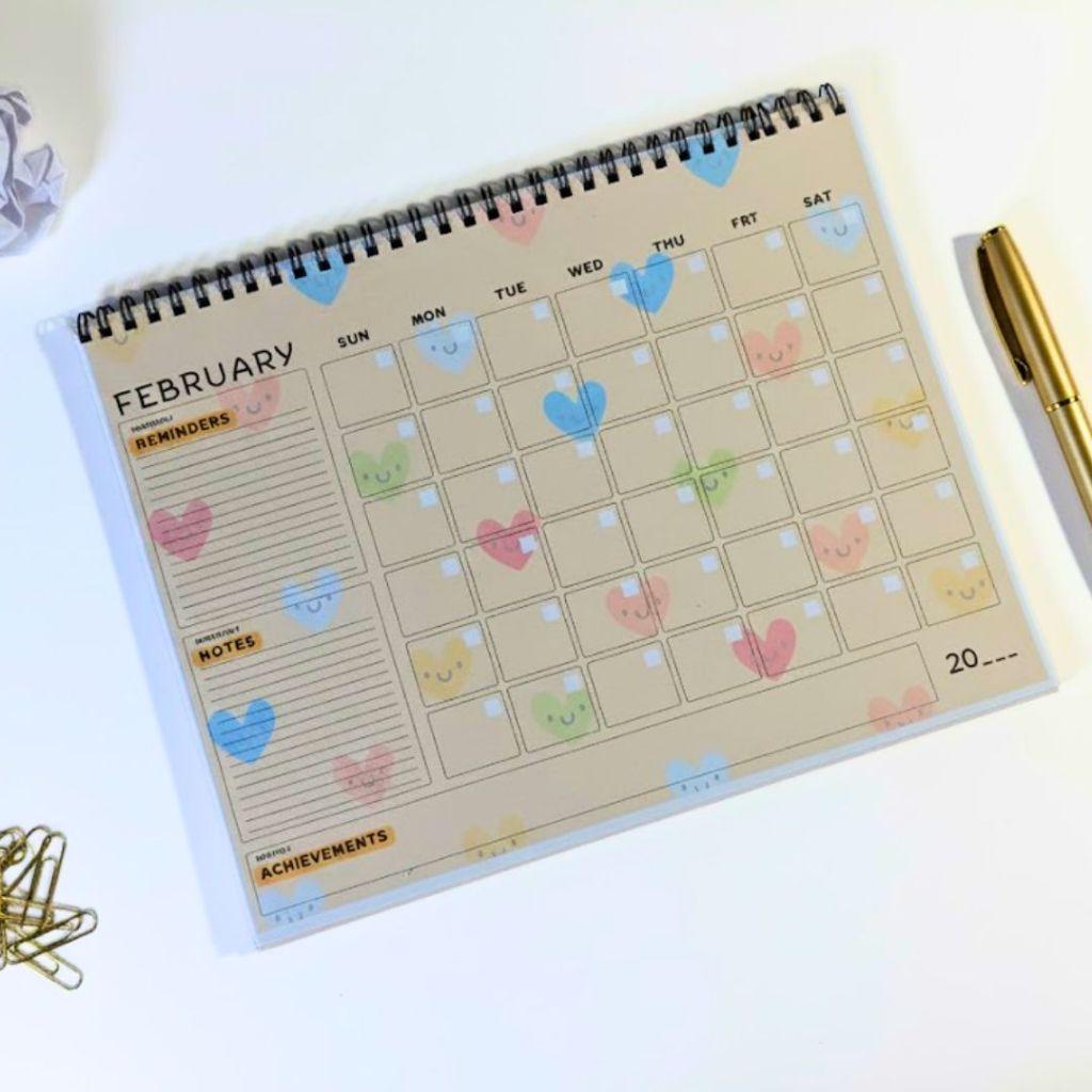 Flat Desk Calendar Planner 2026 | Heart Undated Monthly Organizer ...