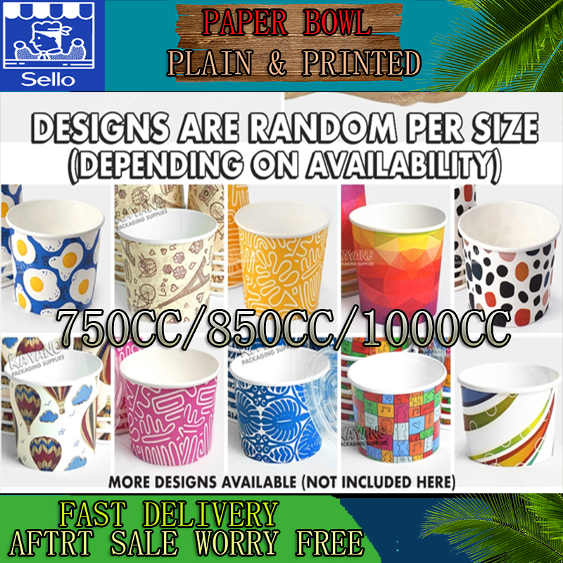 50pcs Paper Bowl 750CC/850CC /1000CC White Paper Bowl AND PRINTED Paper ...