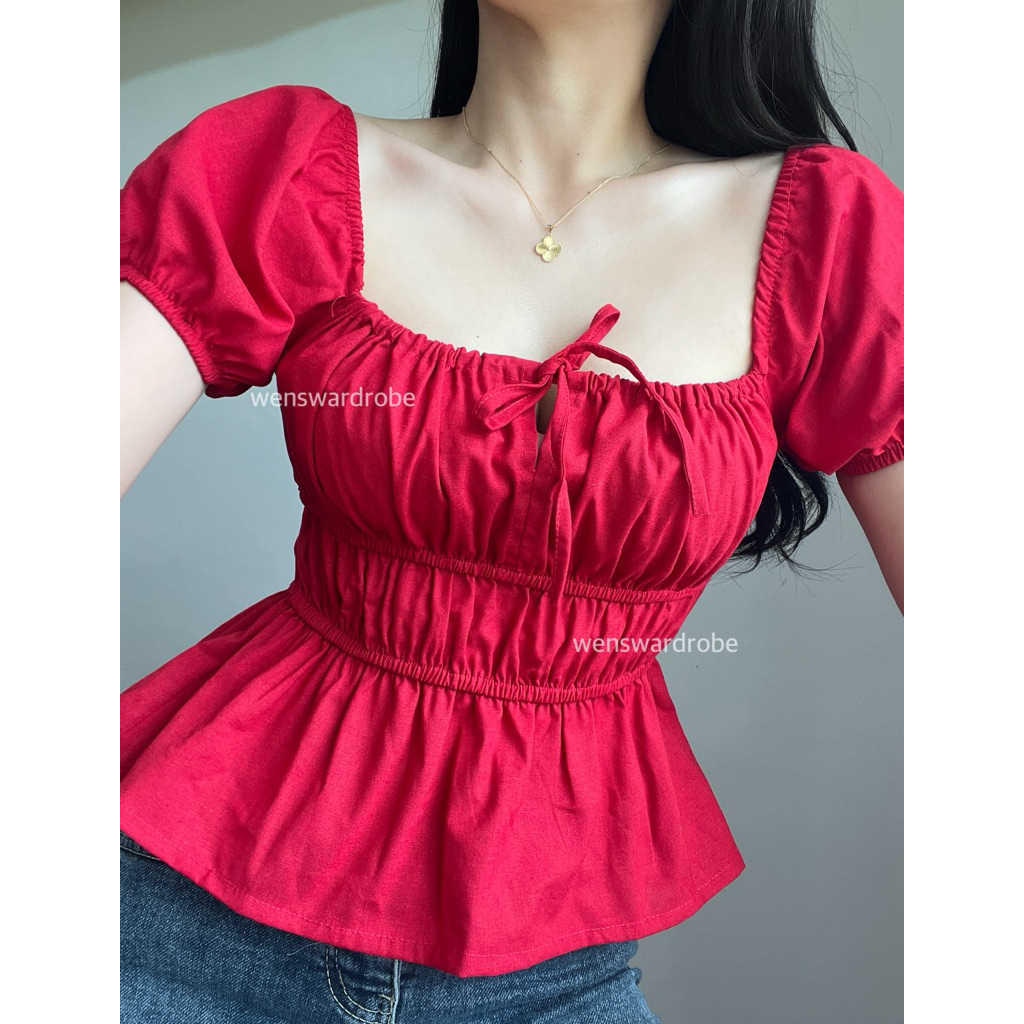 PUFFY TOP | Puff sleeve | Linen top | trendy top | Bustier top | Shopee ...