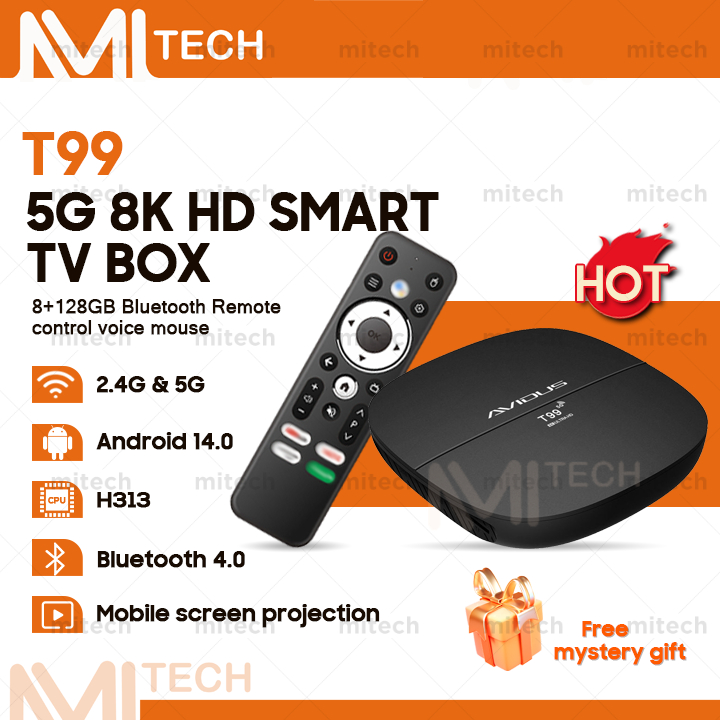T99 MAX ATV Android TV BOX HD 8K 8+128GB H313 Quad Core BT4.0 USB2.0 2 ...
