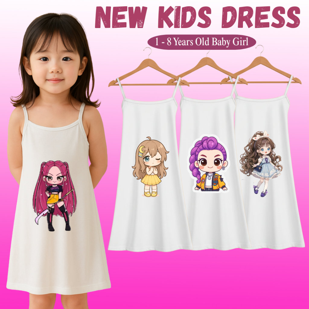 3 Pcs Dress for Kids Baby Girl Spaghetti Strap Pambahay Daster Everyday ...
