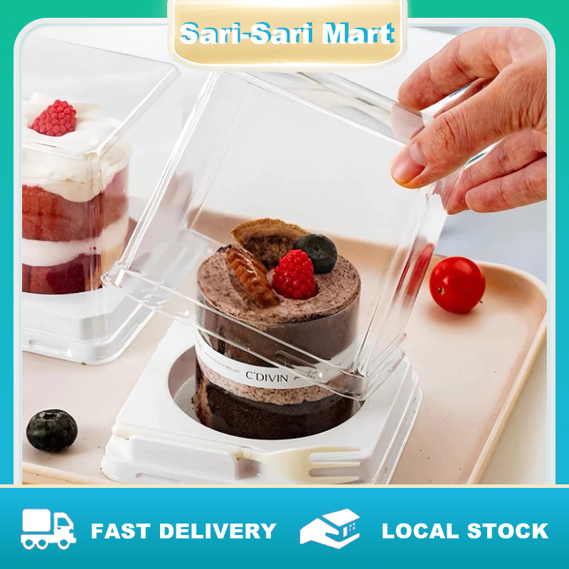 50Pcs Bento Box Transparent Packaging Mousse Box with Fork Cake Box Plastic Container For ...
