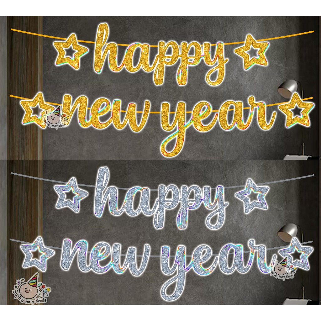 Glitter Decorated Happy New Year Banner | Shopee Philippines
