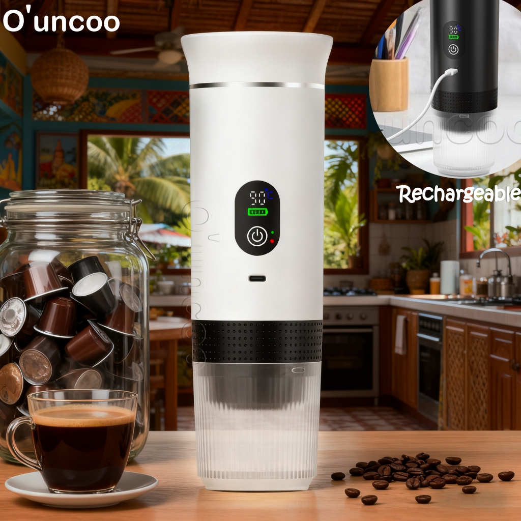 O'uncoo 3-in-1 Portable Espresso Maker Rechargeable 7500mAh Battery ...